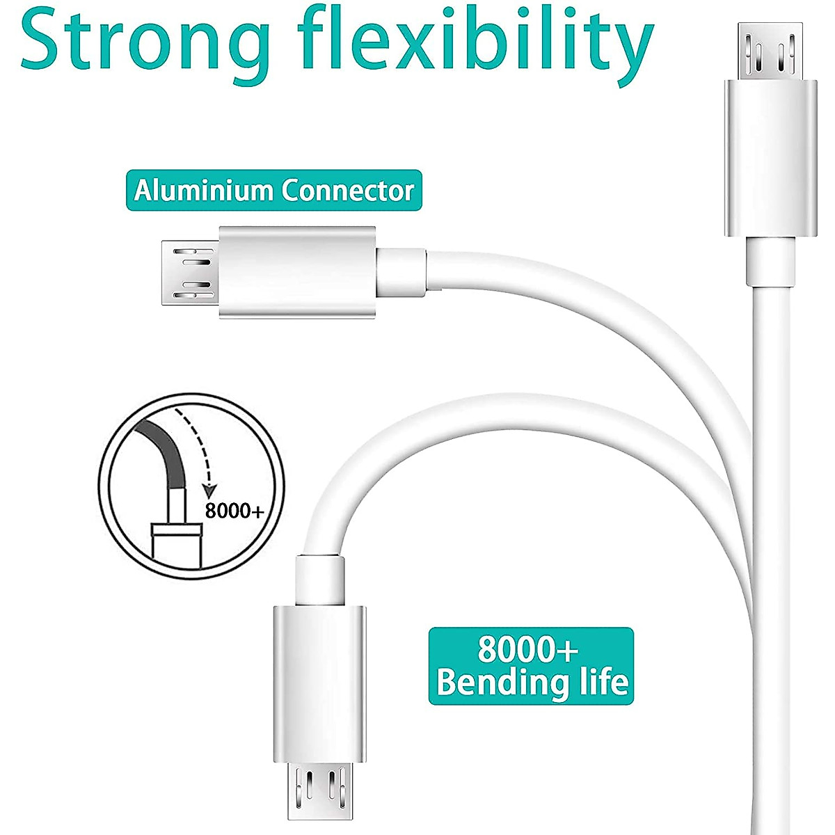 MATEIN Micro USB Cable, 10 FT 3 Pack Extra Long Sturdy Android Charger Cable, Fast Charging Cable Cord Fit for PS4 Controller, Android, Samsung Galaxy S7 J3 J7, Xbox, White