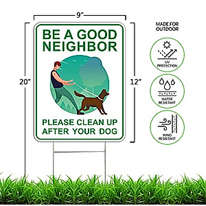 Clean Up After Your Dog Signs (4 Pack, 9 x 12") With Metal H-Stakes, Double Sided,No Dog Poop Lawn Signs,Outdoor & Sturdy
