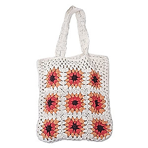 Hand Knit Boho Bags| White Boho Tote Bags for Women| Macrame Tote Bags| Crochet Woven Shoulder Bags|Cotton Bags| Boho Handbags|Travel Crochet Bags