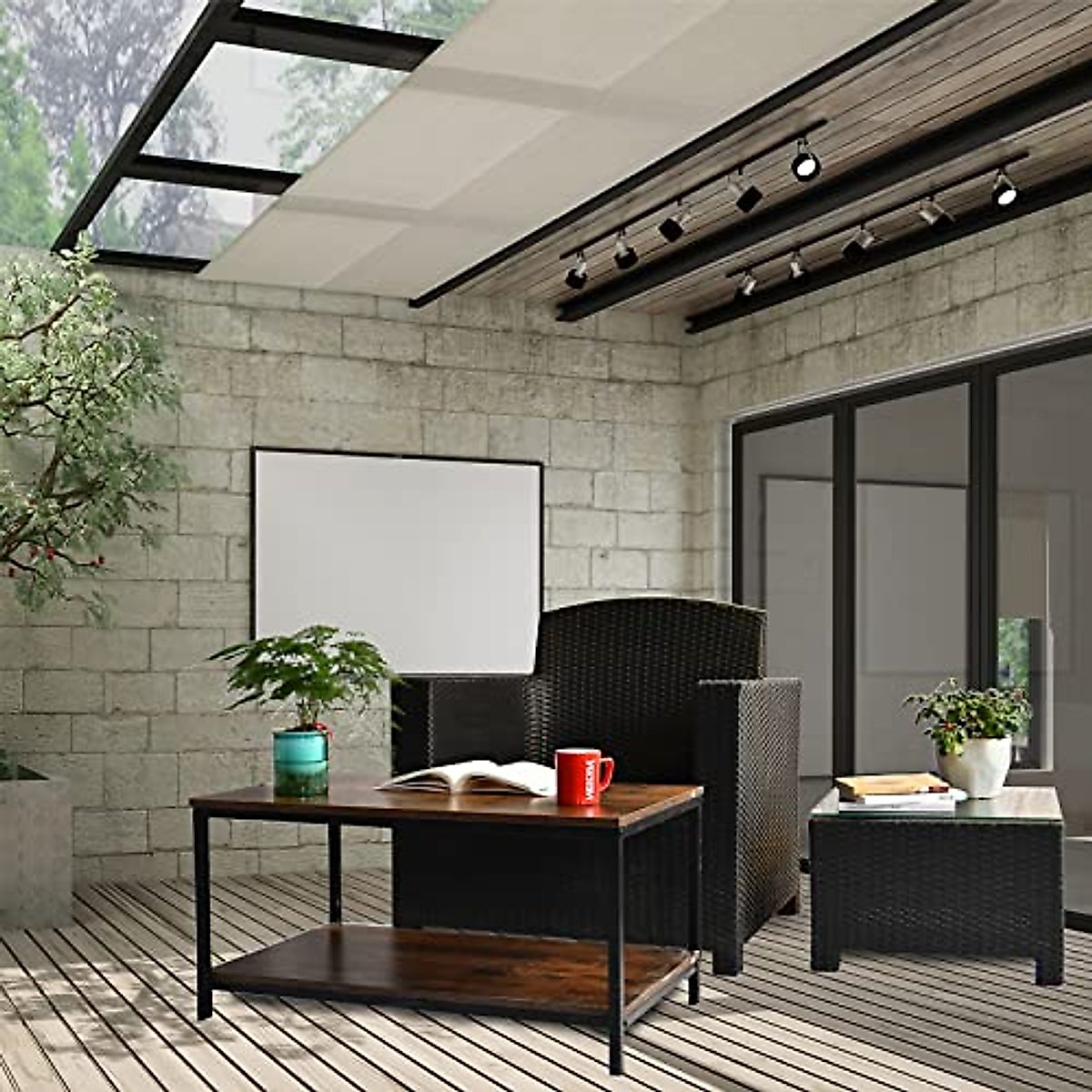 SENIG Coffee Table, Small Coffee Table for Living Room, Coffee Tables with Storage Shelf，Brown Coffee Tables for Small Spaces, Rectangle Wood Table Metal Side End Table, Center Table for Living Room