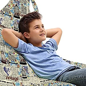 Lunarable Old Newspaper Lounger Chair Bag, Retro Grunge Halftone Pattern Vintage Words Antique Bird Cage Color Mosaic, High Capacity Storage with Handle Container, Lounger Size, Multicolor