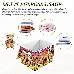 Krafig Halloween Party Foldable Storage Box Canvas Storage Bin Containers Baskets with Lids Handles Cubby Organizer Bins