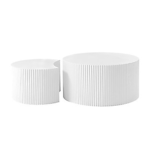 WILLIAMSPACE Nesting Coffee Table Set of 2, Matte White Round Wooden Coffee Tables, Modern Luxury Side Tables Accent End Table for Living Room Apartment (Matte White-Round)