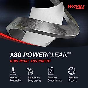WypAll Power Clean X80 Heavy Duty Cloths (41026), Extended Use Cloths Quarter-fold Format, White, 50 Sheets / Pack; 4 Packs / Case; 200 Folded Sheets / Case