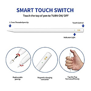 Stylus Pen with Charging Case Palm Rejection Stylus Pen Compatible with Apple iPad Pro 11 & 12.9 inch, iPad 9th/8th/7th/6th Gen, iPad Air 4th/3rd Gen,iPad Mini 6th/5th Gen