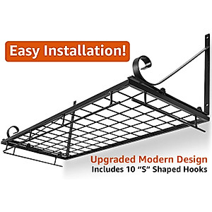 Sorbus Pots and Pan Rack — Decorative Wall Mounted Storage Hanging Rack — Multipurpose Wrought-Iron shelf Organizer for Kitchen Cookware, Utensils, Pans, Books, Bathroom (Wall Rack - Black)