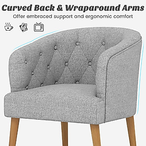 KOTEK Accent Chair Set of 2, Upholstered Comfy Club Chair with Solid Rubber Wood Legs, Mid Century Modern Chair W/Adjustable Foot Pads, Tufted Armchair for Living Room, Bedroom, Office