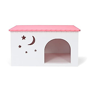 Wooden Hamster Hideout House Small Pets Sleeping Hut for Syrian Hamster Rat Mouse Baby Guinea Pig (Pink)