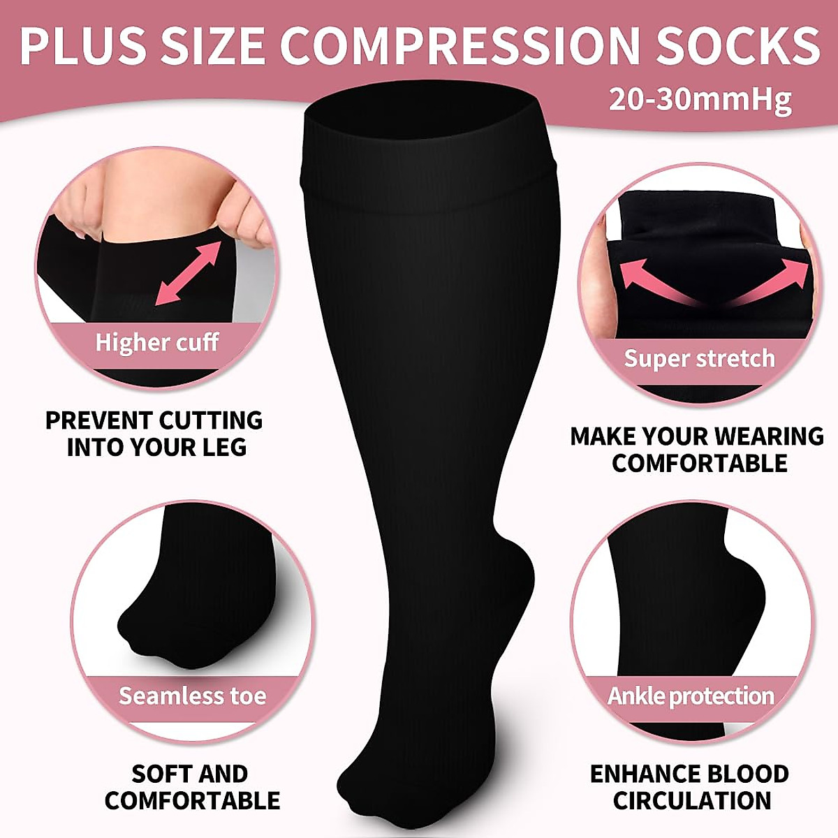 Laite Hebe Plus Size Compression Socks for Women and Men-3 pairs Wide Calf Knee High Support for Circulation