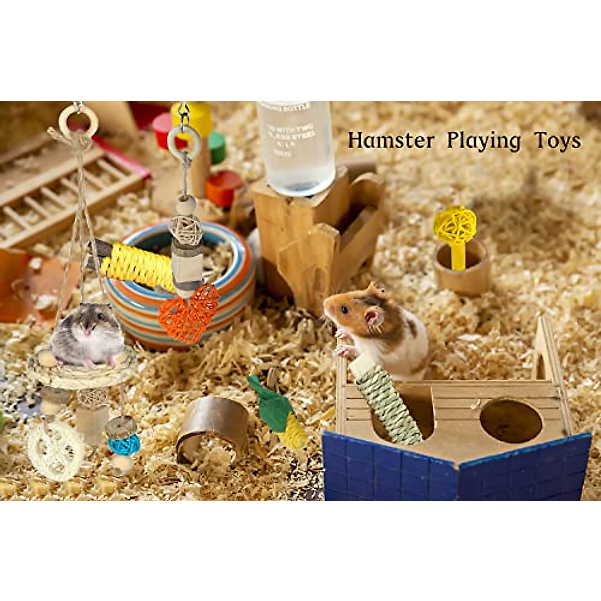 Vehomy 12Pcs Hamster Toys for Hamster Small Animal Chewing Toy Hamster Applewood Molar Stick Rat Cage Hanging Swing Handmade Carrot Lollipop Toy Small Pet Cage Decor Toy for Gerbils, Rats, Parrots