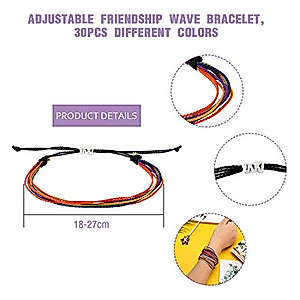 Hicarer 30 Pieces Friendship Bracelets Wave Handmade Woven Braided Bracelet Waterproof Rope Bracelet Surfer Adjustable Bohemian Wrist Cord for Women Men Jewelry Party Accessories(Chic Style)