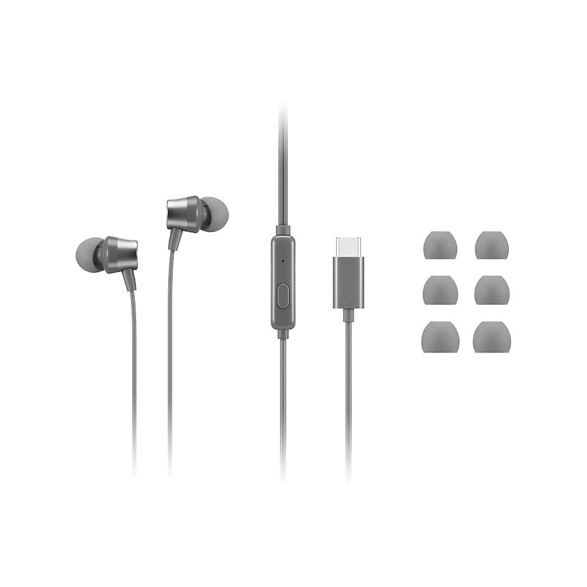 Lenovo - 300 Wired in-Ear USB-C Headphones - in-Line Microphone - USB-C Connectivity - Play & Pause Button - 3 Sizes Silicone Ear Tips Included