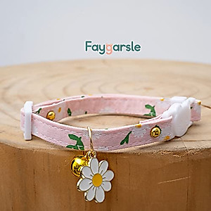 2 Pack Cotton Breakaway Cat Collars with Bell Flower Pendant Kitty Kitten Collars Pink Purple Collar for Female Girl Cats Male Boy Cats