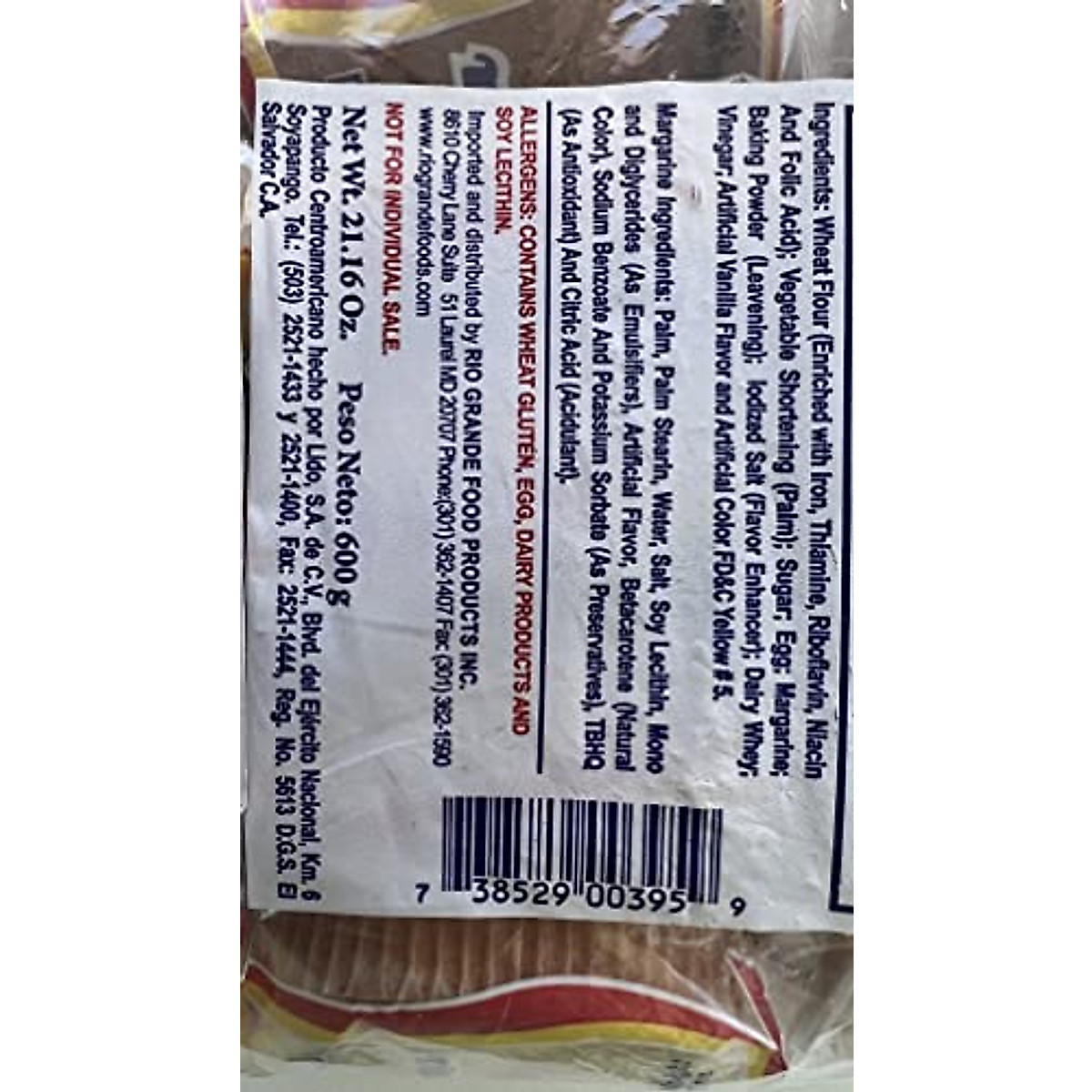 Alemana Lido tradicional pan salvadoreño Paquete de 600g con 12 unidades, 21.16 Fl Oz