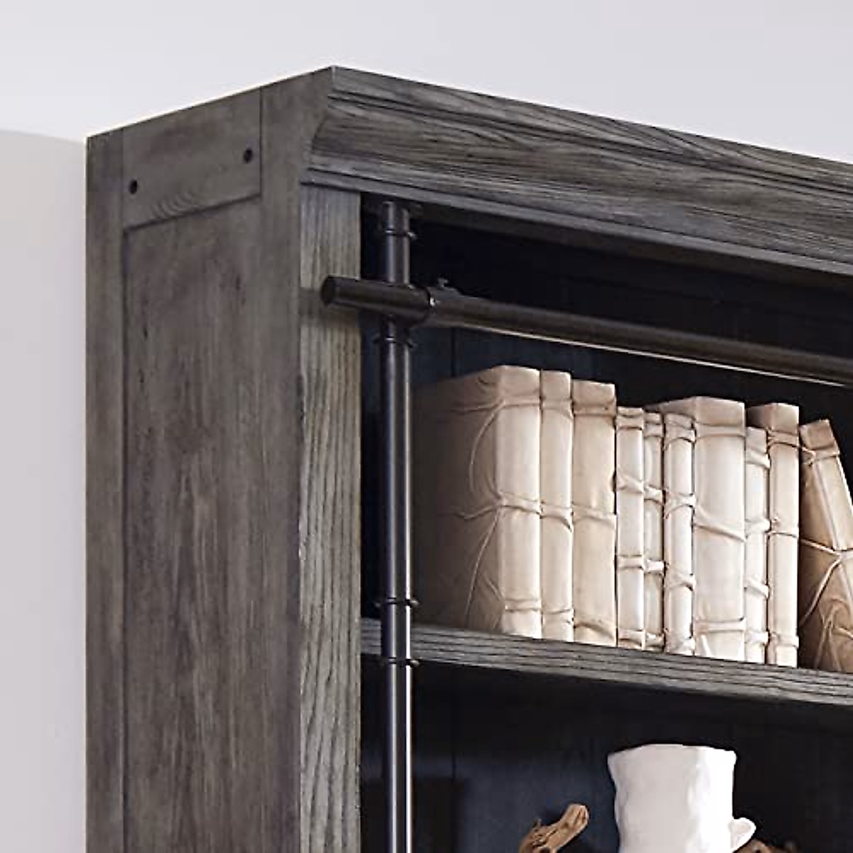 Martin Furniture Avondale 8' Tall Bookcase Wall with Ladder, Storage Organizer, Display Shelf for Office, Gray