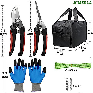 Aimerla Premium pruning shears. Stainless Steel garden shears for plants, shrubs, bushes. Durable Garden Scissors Set with Garden Gloves, Storage Bag, Garden Accessories for Women, Men