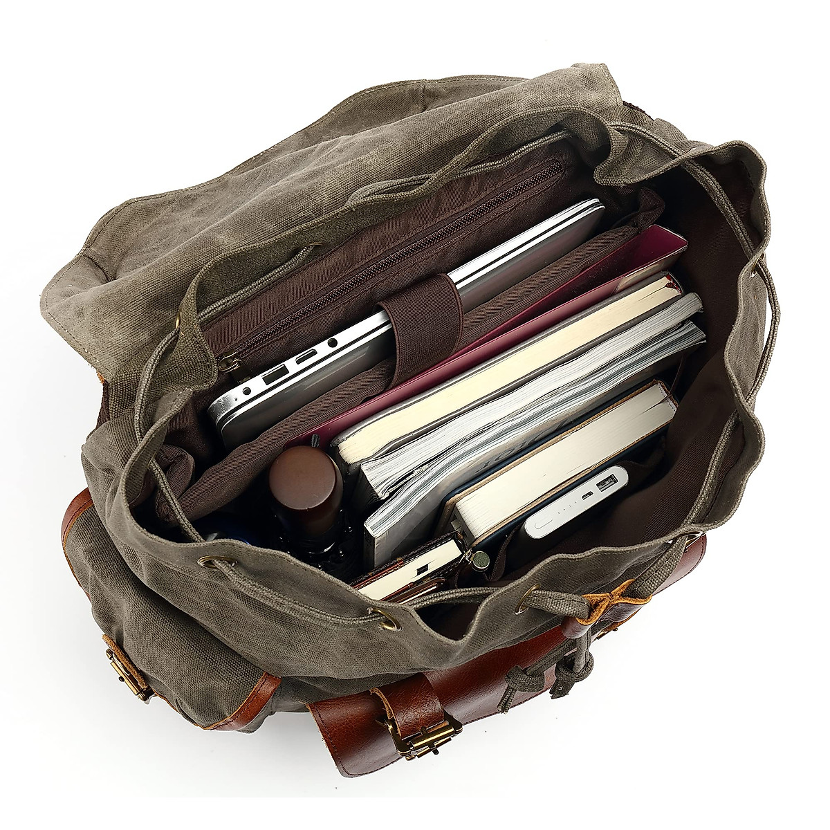 Waxed Canvas Leather Backpack for Men, Military Tactical Shoulder Rucksack for Travel Bag (M85_Khaki)