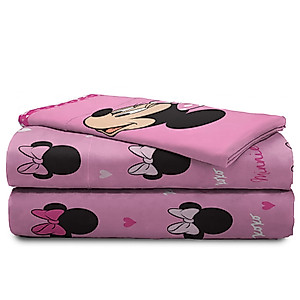 Jay Franco Disney Minnie Mouse Hearts N Love Twin Sheet Set - 3 Piece Set Super Soft and Cozy Kid’s Bedding - Fade Resistant Microfiber Sheets (Official Disney Product)