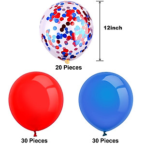80 Piece 12 Inch Confetti Latex Balloons Event Party Supplies St Patrick's Day 4th July Labor Day Mardi Gras Wedding Birthday Baby Shower Balloons(Red, Blue)