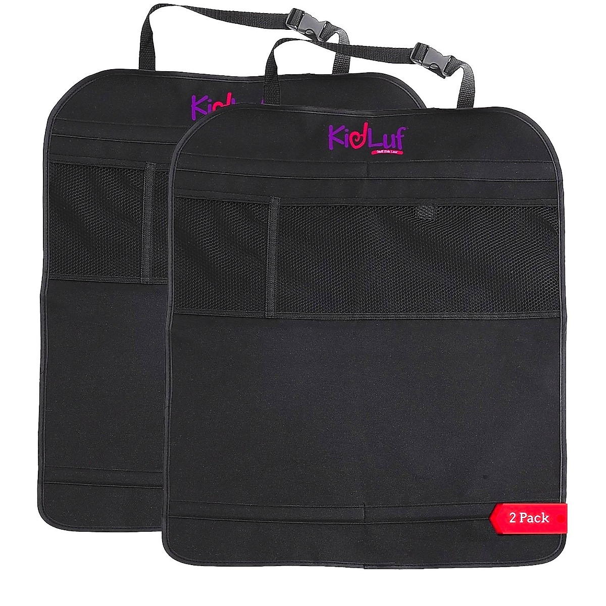 KidLuf Kick Mats, Car Kick Mats with Organizer - Premium Thick Waterproof Quality Seat Back Protectors - Extra Long Size with Adjustable Straps - Car Seat Back Protectors (2 Pack)