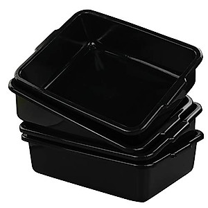 EudokkyNA Plastic Bus Tub Set of 4, Black Rectangle Plastic Dish Pans, 8 Liters