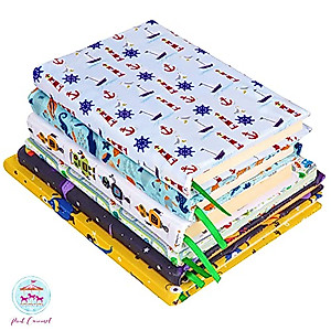 Pink Carousel Fabric Book Covers with Ribbon Bookmarks. Stretchable, Washable, Reusable Book Protectors for Medium to Large Hard Cover Schoolbooks and Textbooks. Fit Books 6" X 9" - 9” X 11."