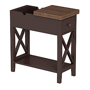 ChooChoo Rustic End Table with Drawer, Accent Small Side Table Nightstand for Living Room, Bedroom, and Small Spaces - Espresso & Brown