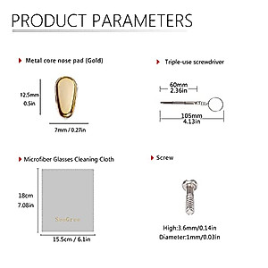 10 Pairs Silicone Gold Eyeglasses Nose Pads Screw in 1 Piece of Glasses Cleaning Cloth, Screw, Screwdriver Glasses Accessories Replacement Kit