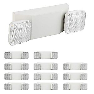 SPECTSUN 12 Pack LED Emergency Lighting Fixture with 2 LED Heads and Hardwired Adjustable White Color Commercial Emergency Lights with Battery Backup for Power Failure