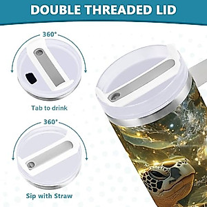 Slewiaeky Tumbler with Handle 40 oz Skinny Turtle Ocean Travel Mug with Lid and Straw Sunflower Stainless Steel Vacuum Insulated Water Bottle Cup for Iced Tea Coffee Cold Beverages Cup Holder Friendl