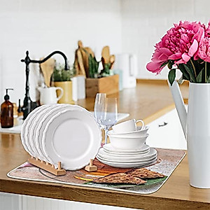 Lilies Tea Kitchen Drying Mat 18 x 24 Inch - Reversible Super Absorbent Fiber Dish Drying Pad with Non-Slip Backing for Countertop Tea Coffee Bar Accessories