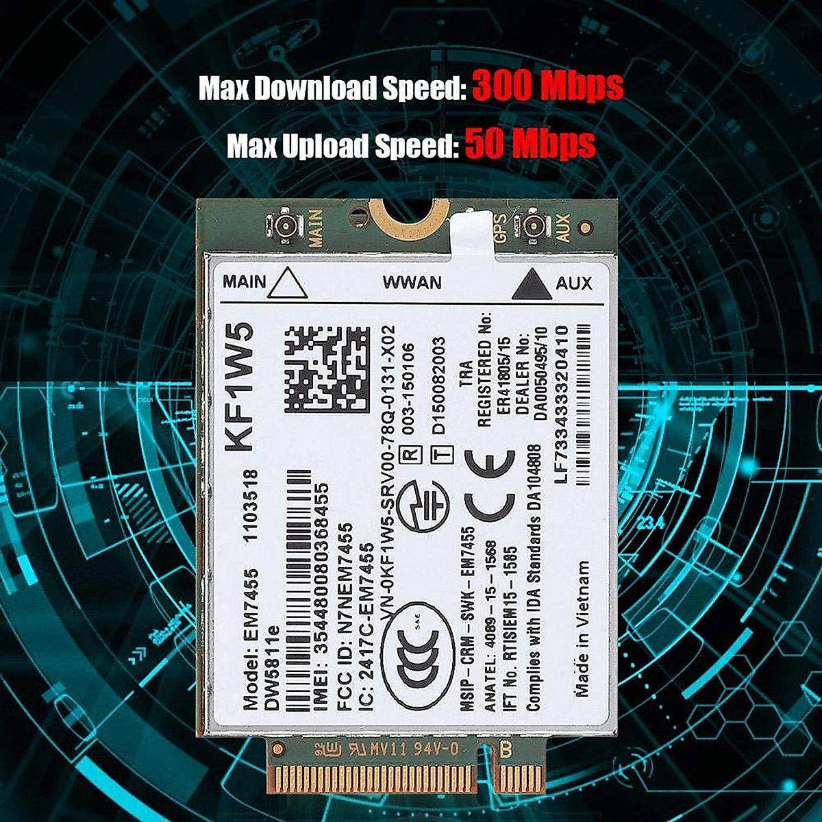 4G Module, Replacement Qualcomm 4G LTE WWAN NGFF Card Module Wireless EM7455 for Dell DW5811e