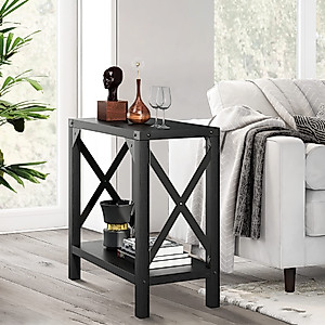 IDEALHOUSE Farmhouse End Table for Small Spaces Narrow Side Table Rectangular Nightstand Sofa Side Table for Living Room, Bedroom, Lounge(Black)