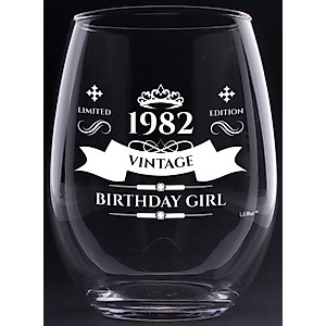 42nd Birthday Gifts for Women 1982 - Wine Glass, Best Friend Birthday Gifts for Woman Happy Birthday Gift for Women Turning 42 Years Old, 42nd Birthday Gift Ideas for Woman, Funny Birthday Presents