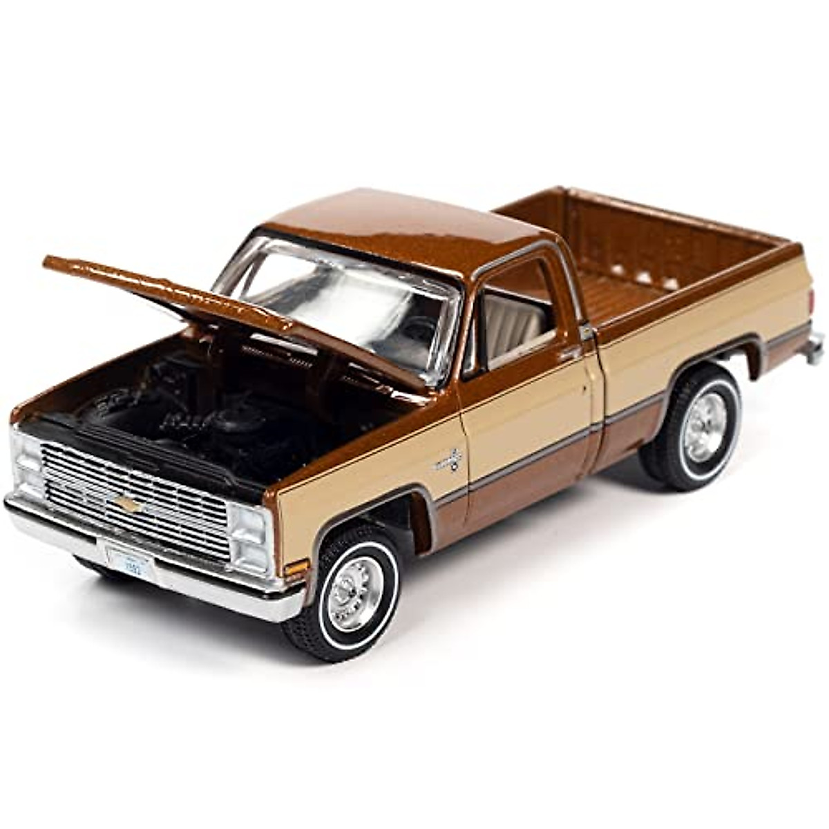 Auto World 1983 Chevy Silverado 10 Fleetside Pickup Truck Light Bronze Met. w/Almond Brown Sides Ltd Ed 17120 pcs 1/64 Diecast Model by Autoworld 64322-AWSP074 A (AWSP074/24A)