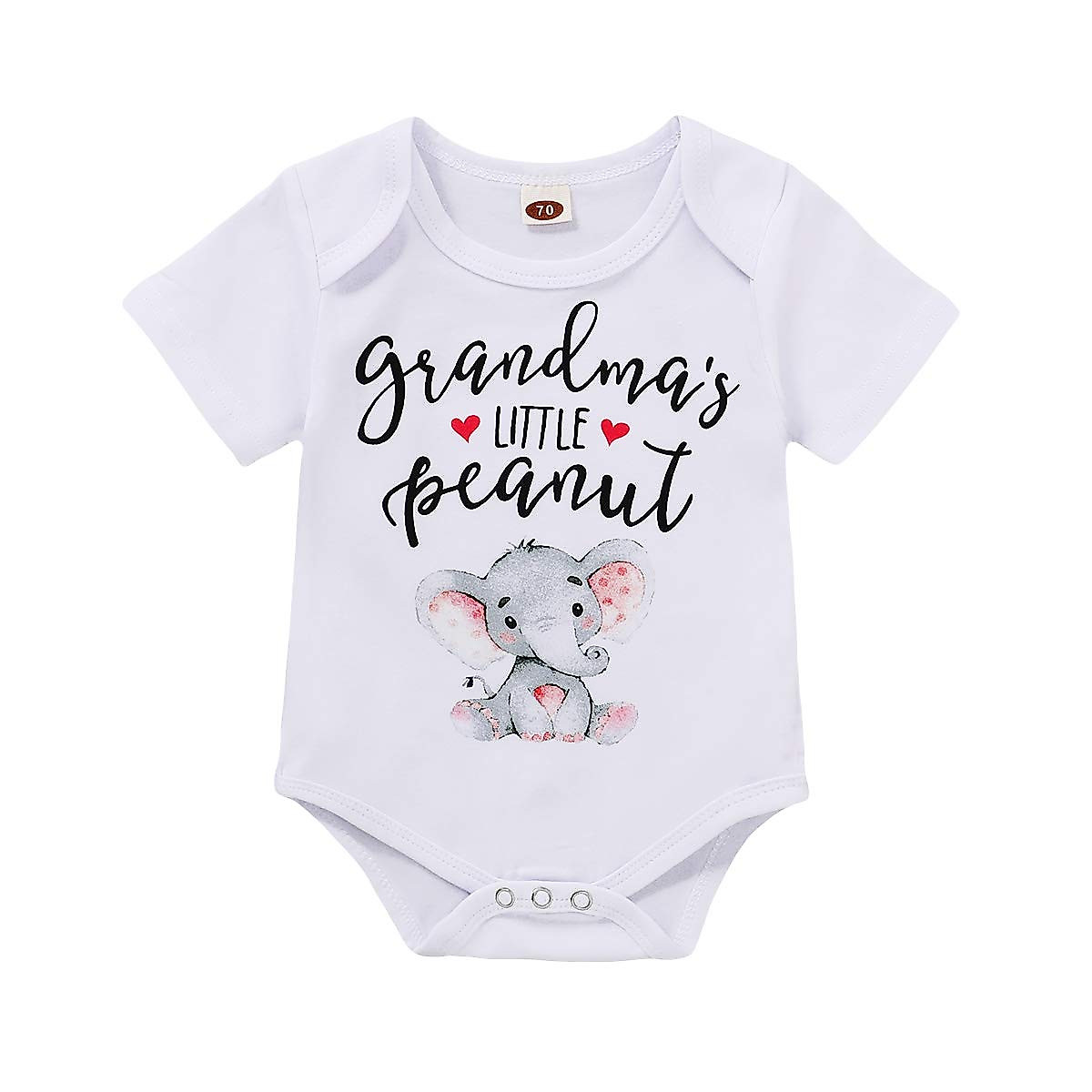 Happy Town Infant Baby Girls Boys Grandma's Little Peanut Short Sleeve Romper Bodysuit Causal Outfits (White, 0-3 Months)