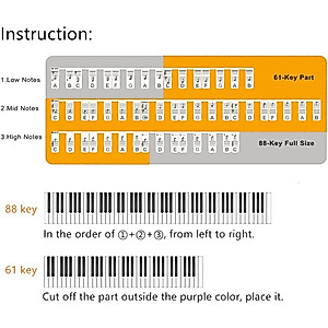 Removable Piano Keyboard Note Labels - Silicone Piano Notes Guide for Beginner, Piano Key Music Notes Letter Label Without Stickers for 88/61 Key Full Size (Black 88)