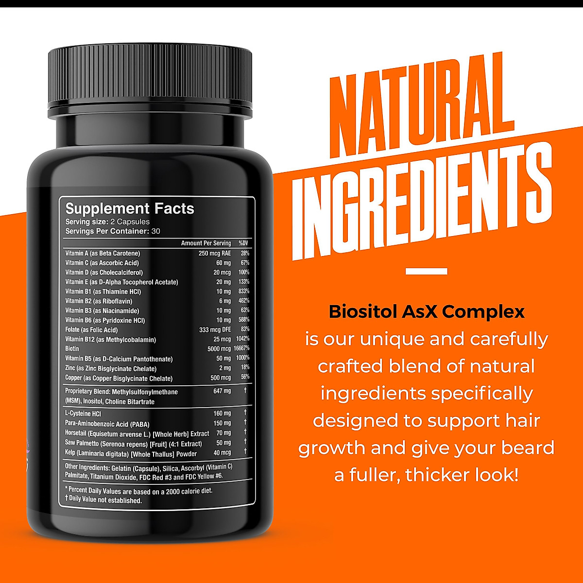 Wild Willies Beard Growth Vitamins Supplement Beard Growth Pills for Fuller & Thicker Beard, Formulated with Biositol Complex & 19 Hair Grooming Nutrients - 60 Capsules