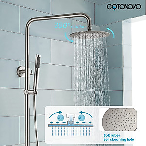 gotonovo Stainless Steel SUS304 Shower Faucet 8 Inch Rainfall Shower Head Cylinder Handle Brushed Nickel Exposed Shower Fixture Wall Mount Shower System With Hand Spray