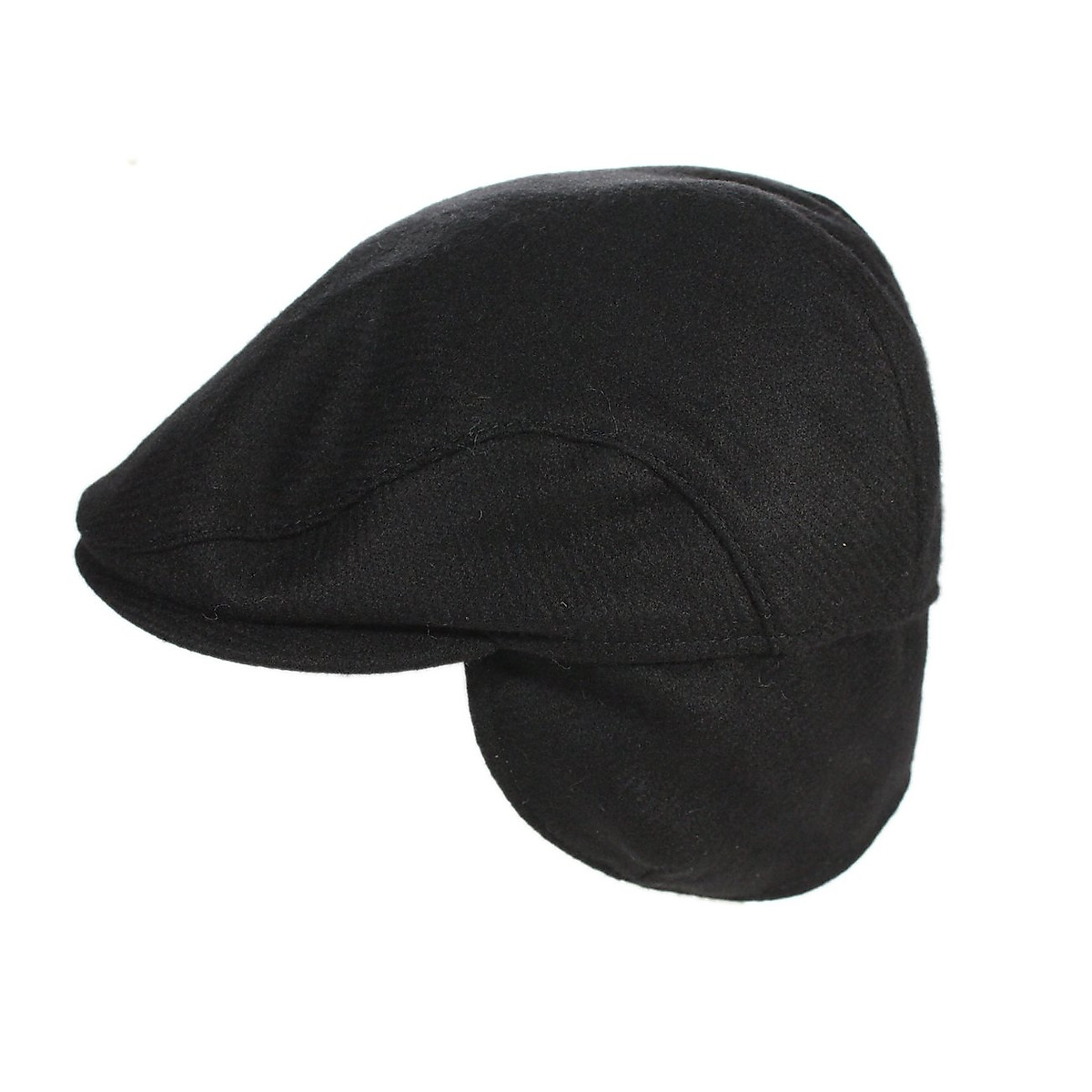 Biddy Murphy Men's Irish Newsboy 100% Wool Flat Cap, Warm Tuck-Away Ear Flaps, Black, Large
