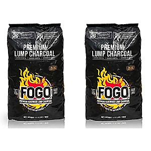 FOGO Premium Hardwood Lump Charcoal, Natural, Medium and Small Sized Lump Charcoal for Grilling and Smoking, Restaurant Quality, 17.6 Pound Bag, 2-Pack