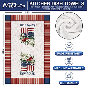 AnyDesign Happy 4th of July Kitchen Towel God Bless America Dish Towel 18 x 28in Patriotic American Flag Truck Flower Vase Hand Drying Tea Towel for Independence Day Memorial Day Cooking Baking, 2Pcs