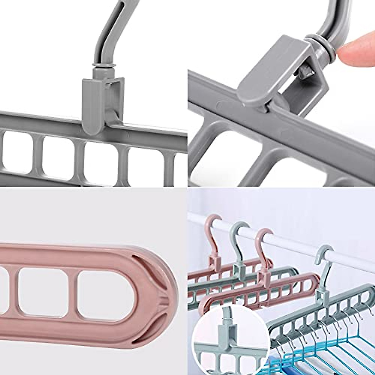 BINBE 6 Pcs Magic Space Saving Clothes Hangers with 9 Holes, Closet Organizers and Storage, Multifunctional Closet Organizer for Heavy Clothes Shirts Pants Dresses Coats (6)