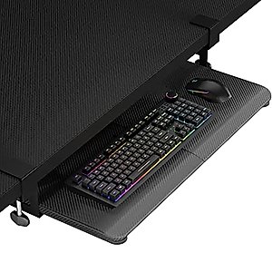 BONTEC Keyboard Tray Gaming Under Desk Colored Carbon Fiber, Pull Out Keyboard & Mouse Tray with C Clamp, 25.6“x 11.8“ Steady Slide-Out Computer Drawer for Typing, Perfect for Home or Office, Black