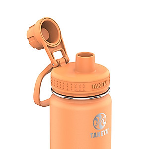 Takeya Actives 18 oz Vacuum Insulated Stainless Steel Water Bottle with Spout Lid, Premium Quality, Tart Orange