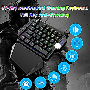 UrChoiceLtd One-Handed RGB Mechanical Gaming Keyboard,Upgrade Multimedia Knob USB Wired Professional Gaming Keypad with Macro Function, Detachable Wrist Rest For PC/Xbox/PS4 (Black/Blue Switch)