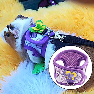 Sheens 2Pcs Chinchilla Harness and Training Rope Small Animal Outdoor Walking Vest for Rabbit Squirrel Bunny Ferret Guinea Pig Red Grid+Purple Hearts(S)