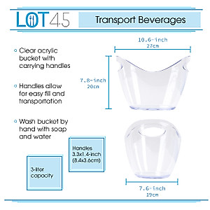 Lot45 Acrylic Beverage Bucket 2pc Set - 3.5 Liter Clear Party Beverage Tub Set - Indoor or Outdoor Bottle Drink Chiller