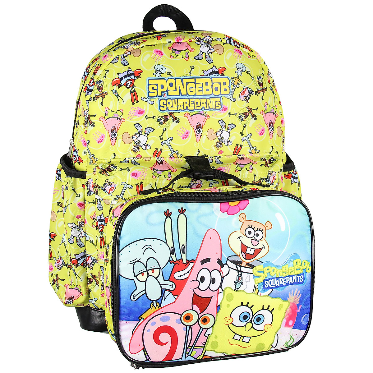 Nickelodeon SpongeBob SquarePants Characters Patrick Star Sandy Cheeks Mr. Krabs Squidward 2 Pc Lunch Box Backpack Bag Set