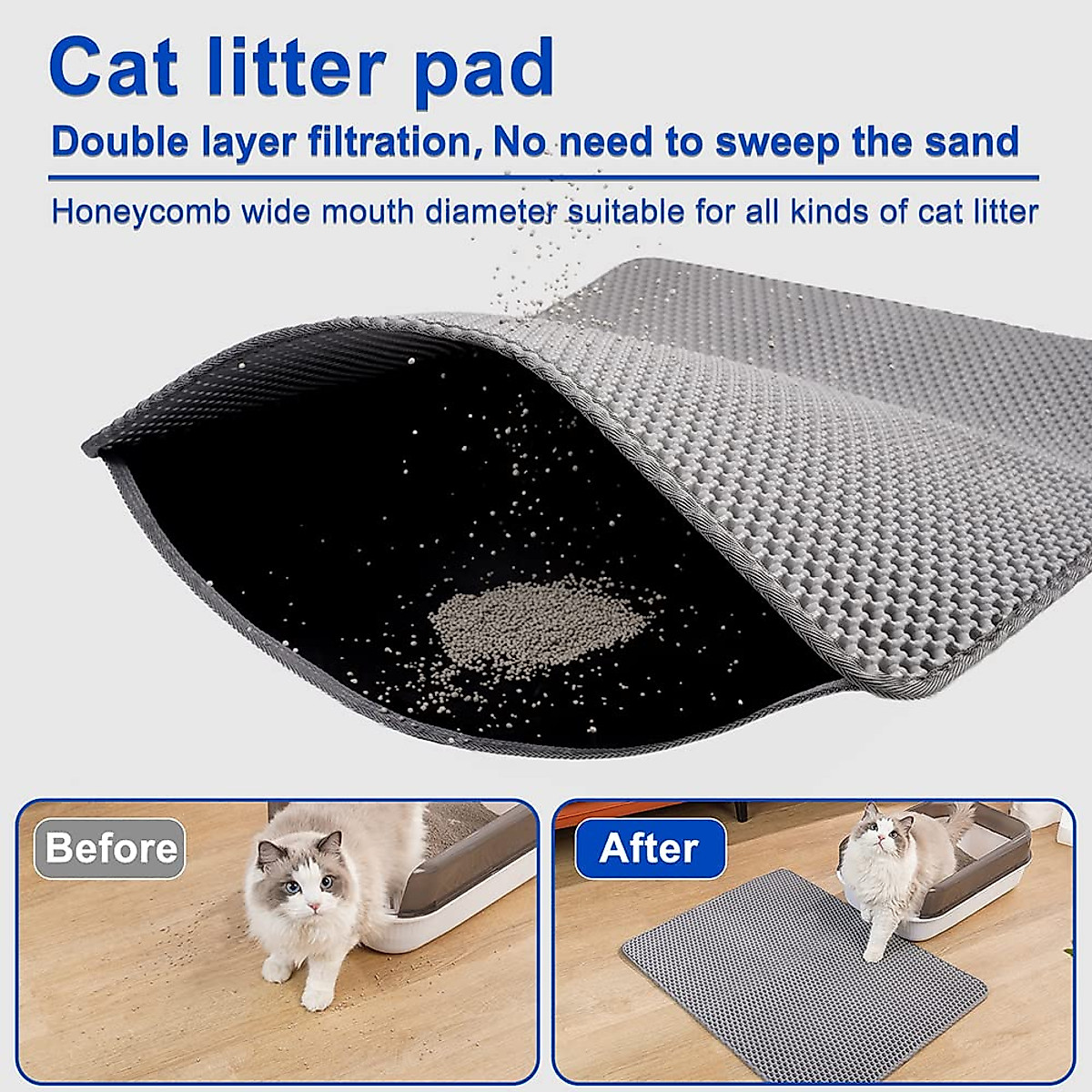 BrLacHhaZ Cat Litter Mat, Double Layer Litter Box Mat, Urine & Water Proof Cat Litter Catcher Mat, (30 x 22 Inch) Large Litter Trapping Mat Washable, Scatter Control